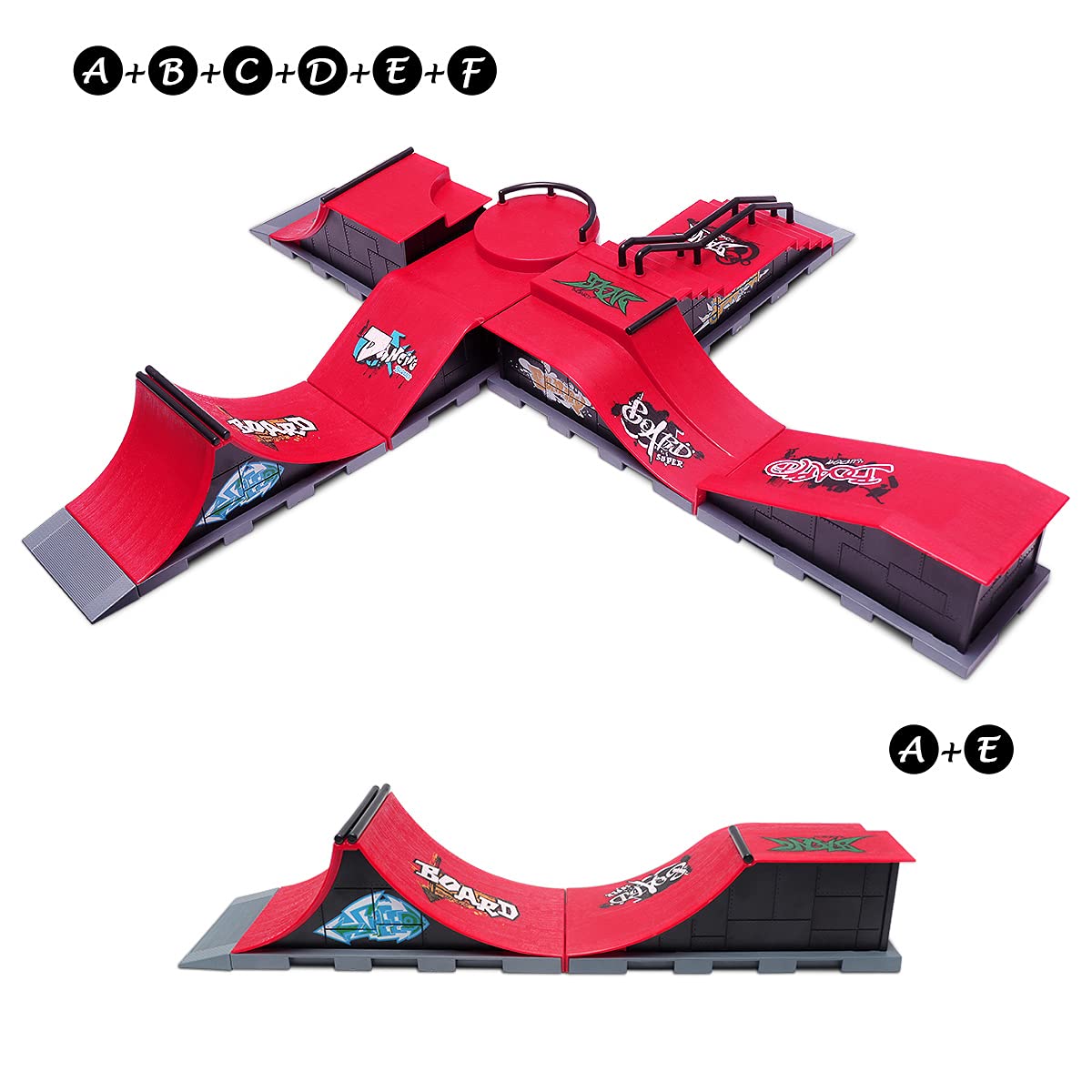 MOMSIV KETIEE Finger Skateboard Park Ramp Toys Mini Fingerboard Skate Rail Set, Half Pipe Finger Skateboards Kit, Ultimate Skateparks Training Props for Kids & Adult (Style A)