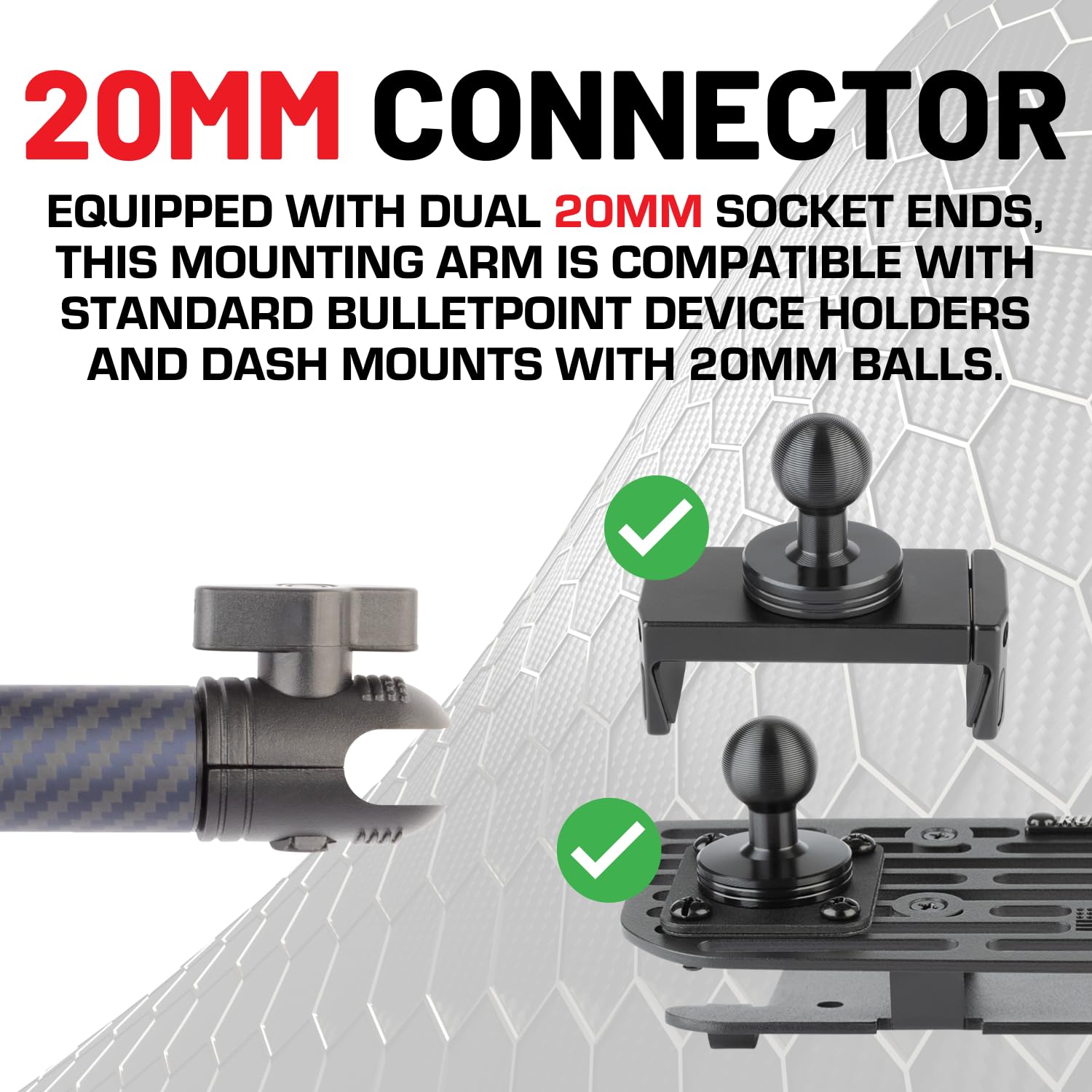 Bulletpoint Mounting Solutions Dash Mount 4.7" Arm Compatible with iPhone and Android Smartphones - Fits 20mm Attachment Ball