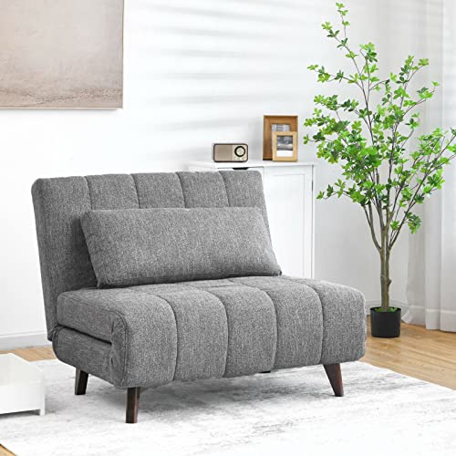DNATS Convertible Sofa Bed 3 Position Folding Sleeper Chair w/Pillow Beige/Gray/Blue (Color : A)