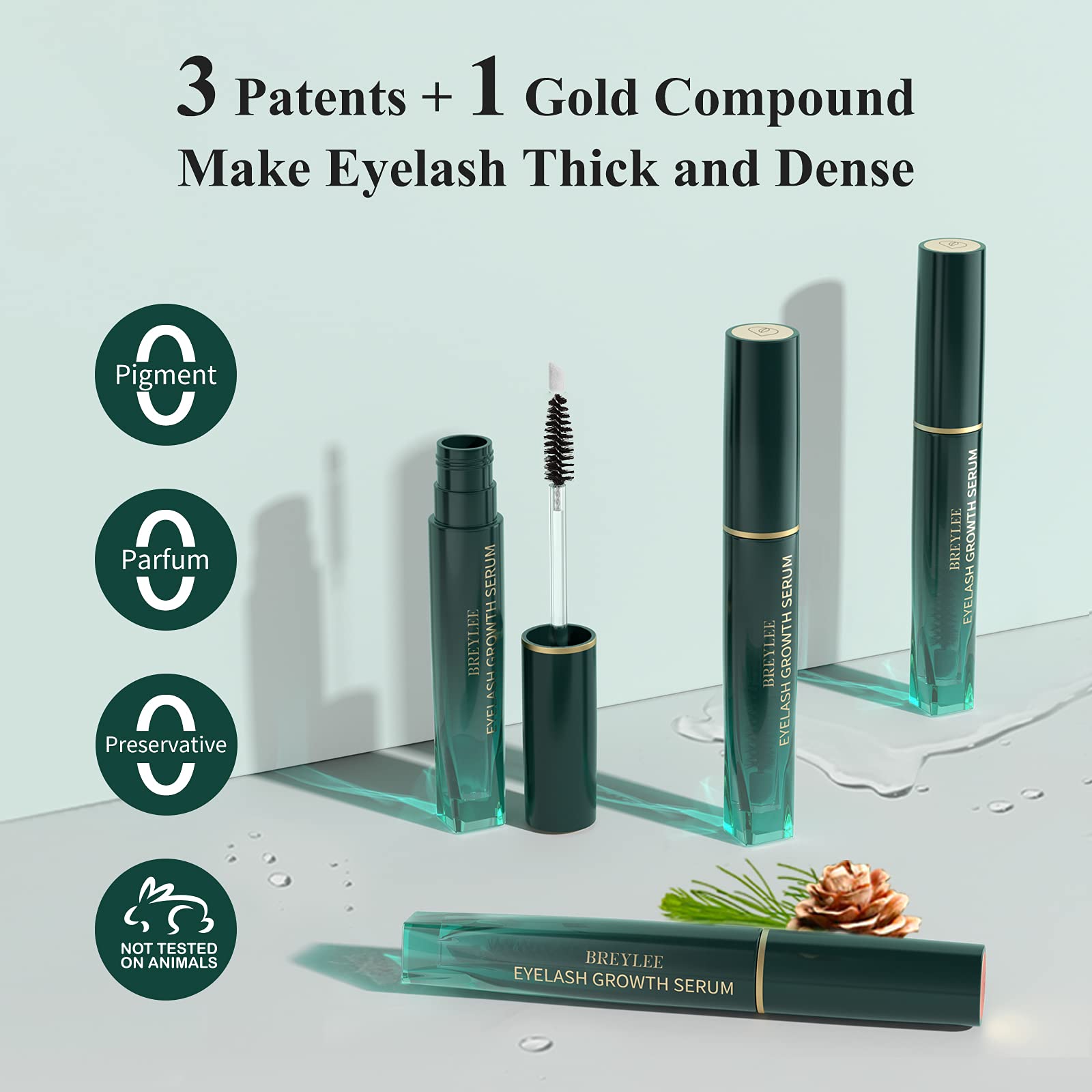 Eyelash Growth Serum, BREYLEE Lash Boost Serum, Eyelash Conditioner for Longer, Fuller, & Thicker Lashes, Gold (3ML/ 0.1 Fl. Oz),Fast Results in 30 days