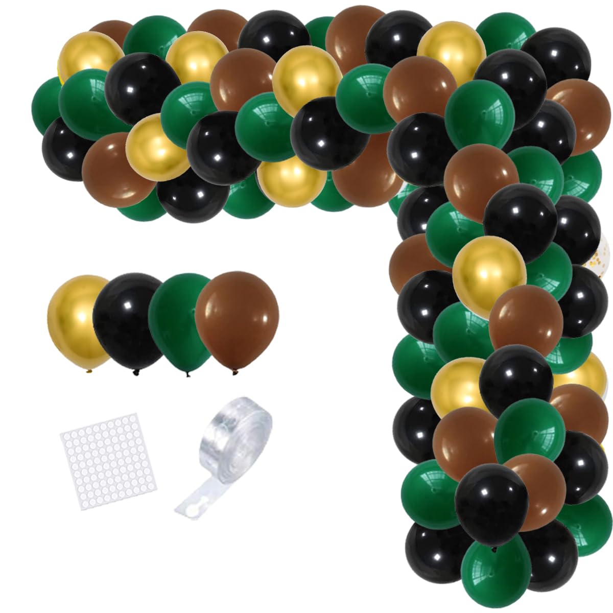 Dark Green Black Gold Balloon Garland Arch Kit - 122PCS Green and Gold Black Brown Balloons Forest Green Party for Tropical Camo Super Bowl Football Birthday 2024 Graduation Prom Party Decorations