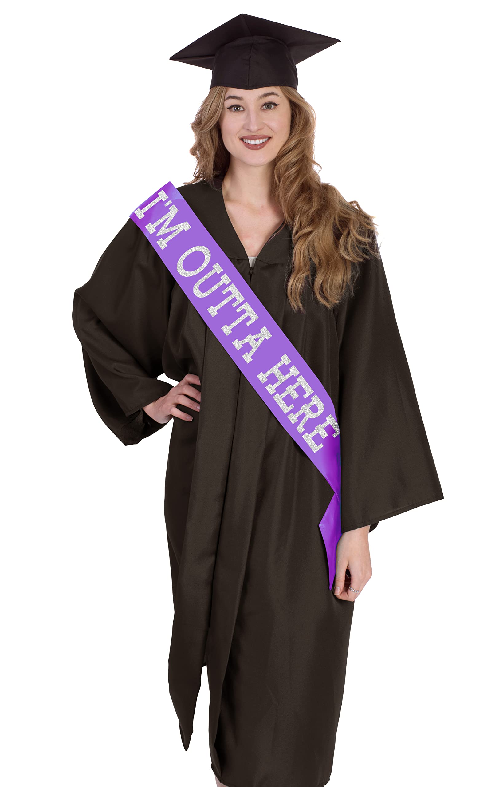 Funny Divorce Party Sash - Premium Quality Purple I’m Outta Here! Satin Sash - Retirement, Goodbye, Going Away or Graduation Party Supplies & Decorations - Purple Sash(OutHere) Pur