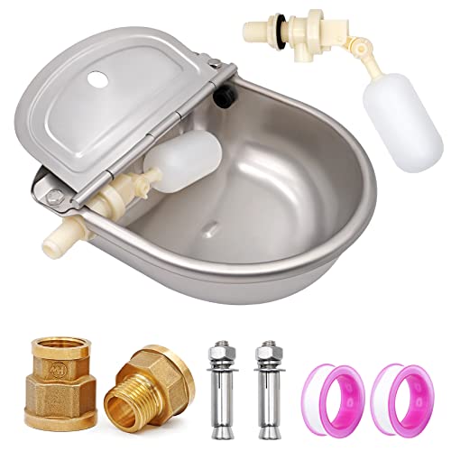 LIUCOGXI Automatic Dog Water Bowl Dispenser Stainless Steel Automatic Livestock Waterer Cattle Water Feeder Trough with Float Valve for Animal Cow Cattle Dog Horse Donkey