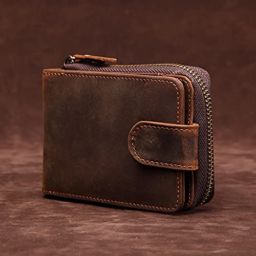 BISON DENIM Card Case Wallet Leather Pocket Wallet RFID Blocking Credit Card Organizer Zip Card Holder for Women Men (Crazy Horse Coffee)