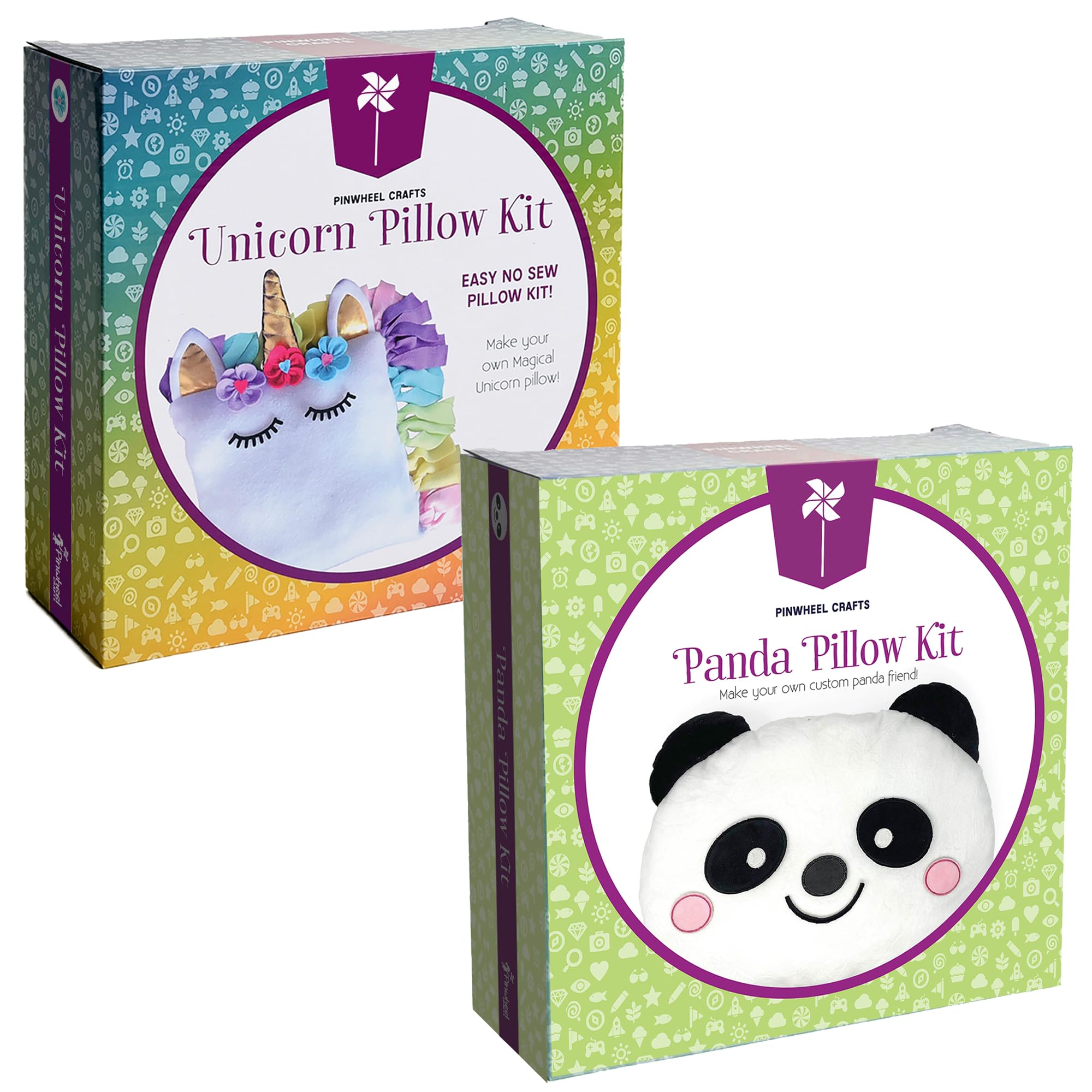Unicorn Pillow Kit & Panda Pillow Kit Bundle - Fun DIY Arts and Crafts Project for Kids Ages 6 7 8 9 10 11 12 - Great Gifts for All Occasions