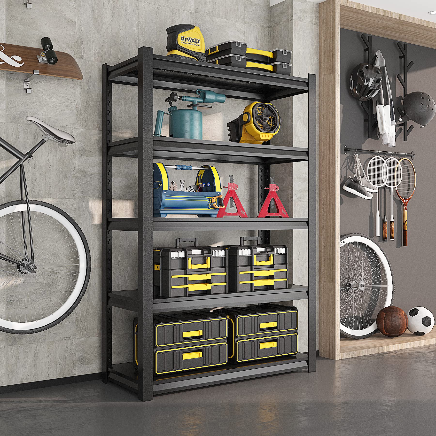 BYNSOE Garage Shelving Heavy Duty Storage Shelves for Garage Storage Rack Adjustable 5 Tier Metal Shelving Basement Garage Storage Shelves (5-Tier)