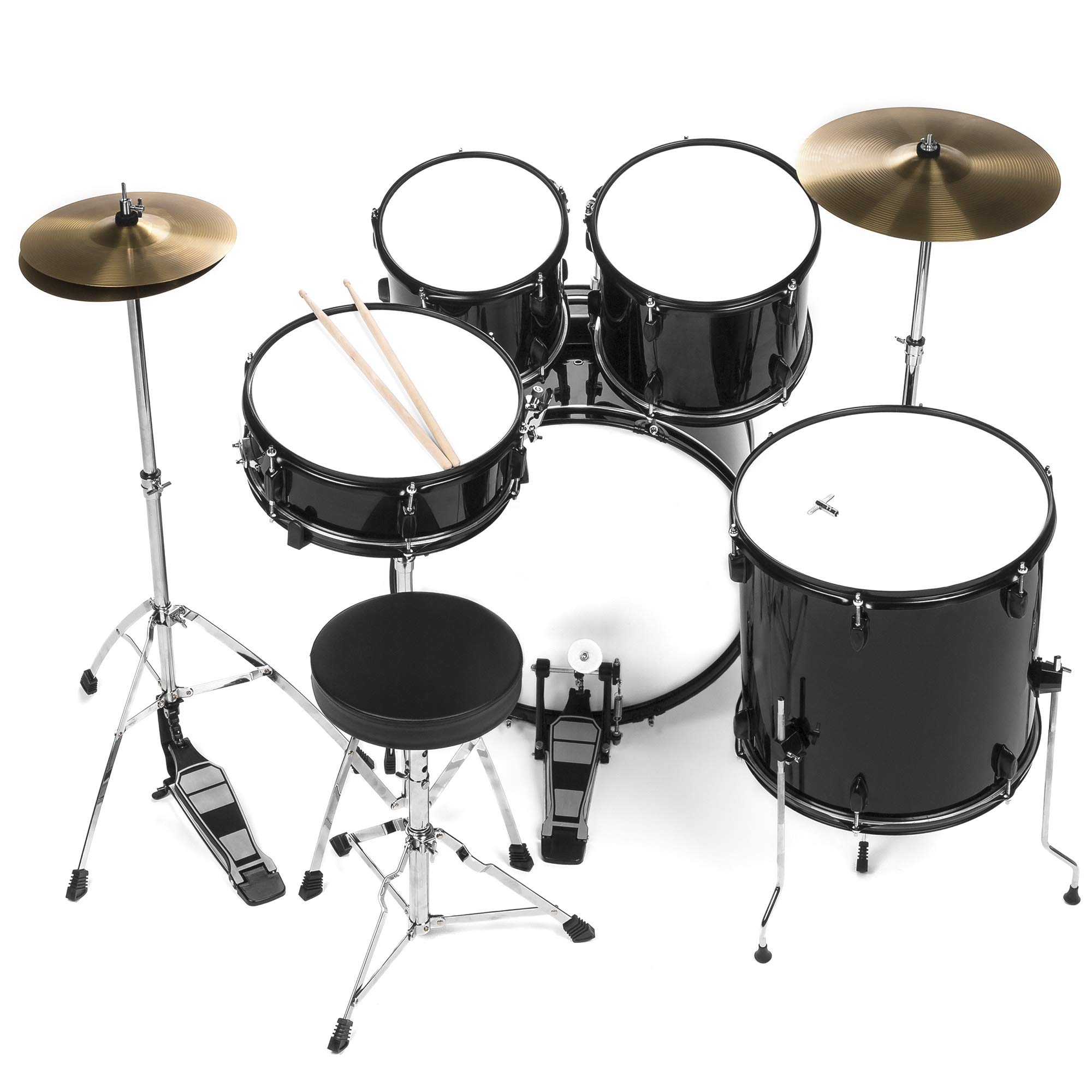Best Choice Products 5-Piece Full Size Complete Adult Drum Set w/Cymbal Stands, Stool, Drum Pedal, Sticks, Floor Tom (Black)