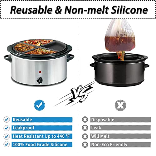 Slow Cooker Divider, 6 QT Silicone Liner, 4 in1 Slow Cooker Liners Reusable & Leakproof Silicone Crock Pot Dividerr Insert, Dishwasher Safe Cooking(Black)
