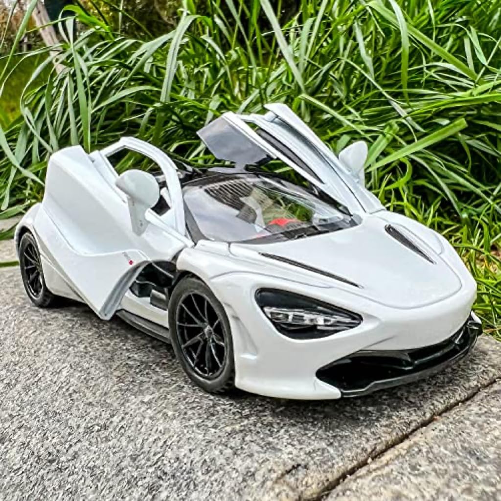 WAKAKAC Model Car 1/32 720S Zinc Alloy Diecast Pull Back Toy Car with Sound and Light, Toy Vehicle Door Can Be Opened Collectible Gift(White)