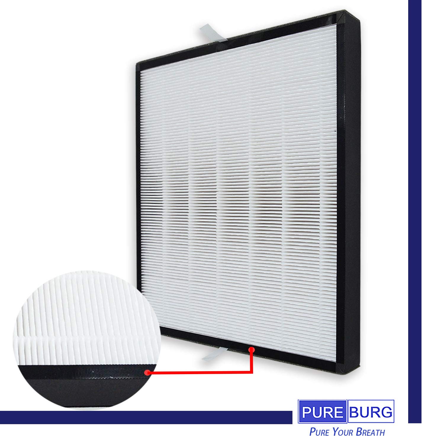 PUREBURG FLT5900 Replacement Filter Set Compatible with GermGuardian AC5900WCA Air Purifier Filter J,2-Pack H13 HEPA +Activated Carbon Pre-Filters x 4