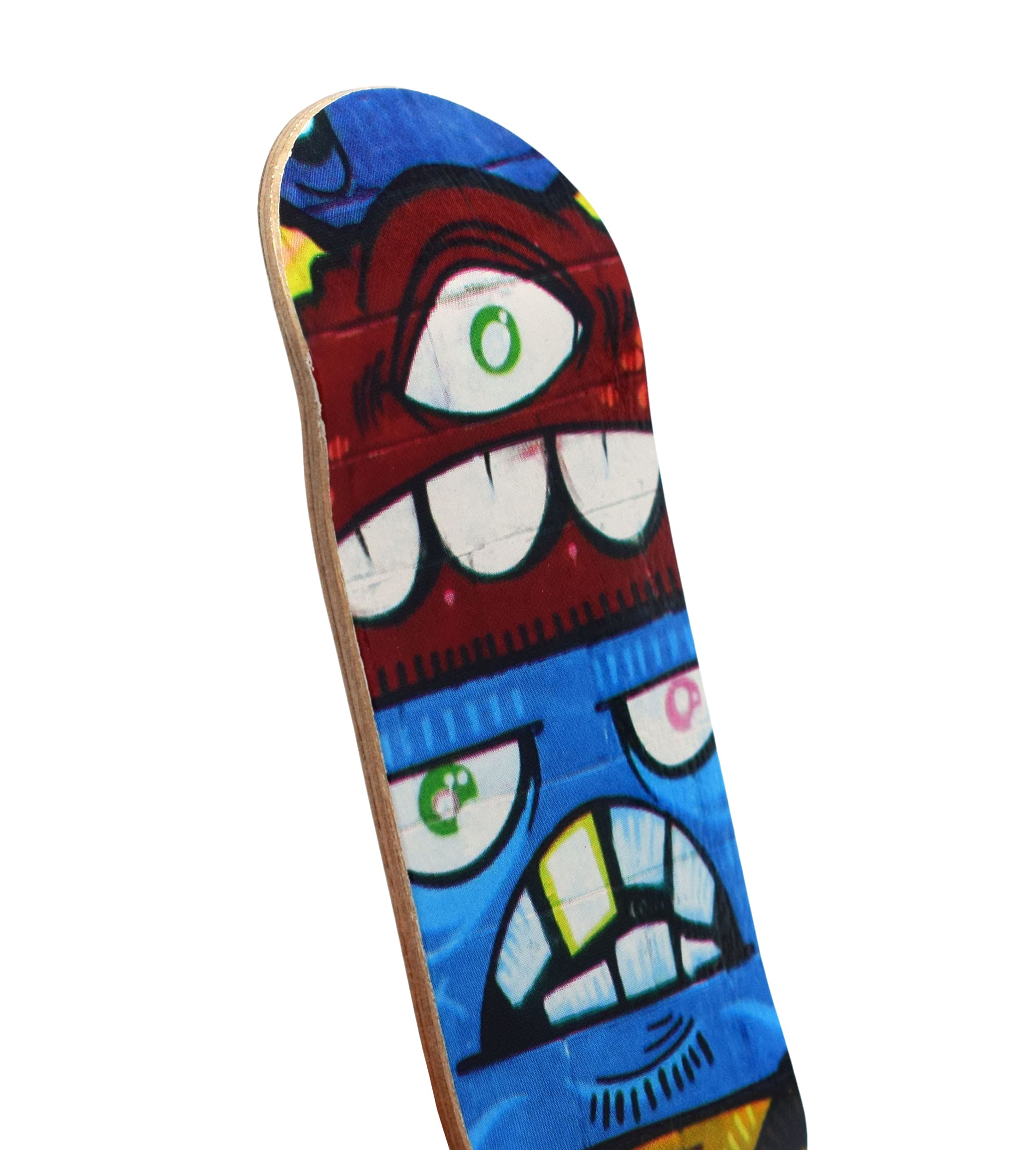 Premium Fingerboard Graphic Deck, Stack 'Em Monsters - 34mm x 97mm - Heat Transfer Graphics, Pro Shape & Size - Pre-Drilled Holes - Includes Prolific Foam Tape - Teak Tuning