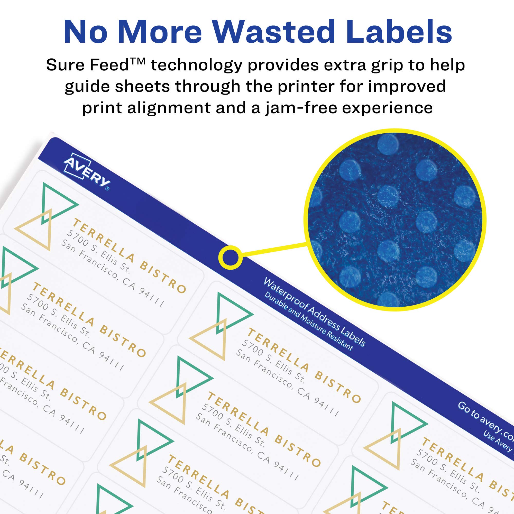 Avery Waterproof Printable Shipping Labels with Sure Feed, 3-1/3" x 4", White, 300 Blank Mailing Labels (5524)