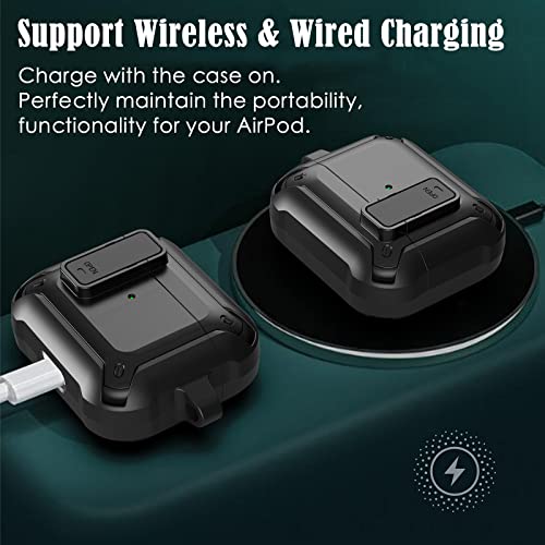 doeboe for AirPods 3rd Generation Case, Cover for AirPod 3 Generation Charging Case, Lock Lid Cover with Sturdy Keychain Supports Wireless Charging for Man Woman [LED Visible] (Black)