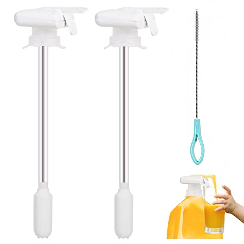 Milk Dispenser for Fridge Gallon, Automatic Drink Dispenser with Cleaning Brush, Milk Jug Dispenser, Electric Tap for Milk Juice Water, Drink Dispensers for Parties Home Kitchen (2Pack, White)