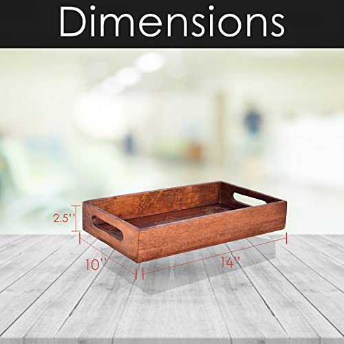 Mela Artisans Farmhouse & TV Ottoman Wooden Serving Tray - Small, Serena Medium Polish | Decorative Mango Wood | Serve Breakfast, Other Foods, Coffee and Tea | Rustic Home Decor | 14" x 10β x 2.5β
