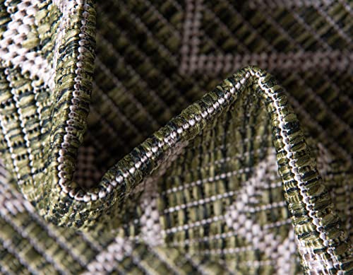 Unique Loom Outdoor Trellis Collection Area Rug - Tribal Trellis (2' x 8' Runner, Green/ Natural)