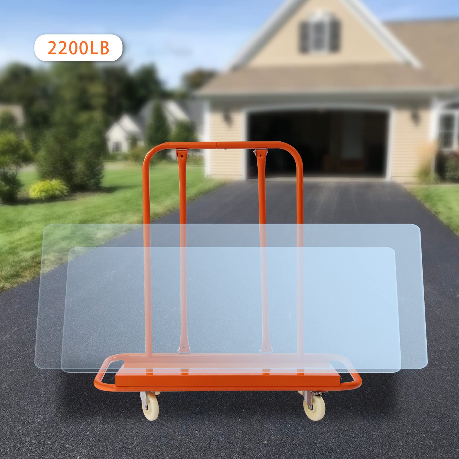 CNCEST 46.06 * 22.83 * 46.85in Commercial Drywall Sheet Cart,Drywall Cart Rolling Dolly Handling Sheetrock Sheet Panel-Load Capacity:3000lbs,for Factories/Express Stores (Load Capacity:2200 lbs)