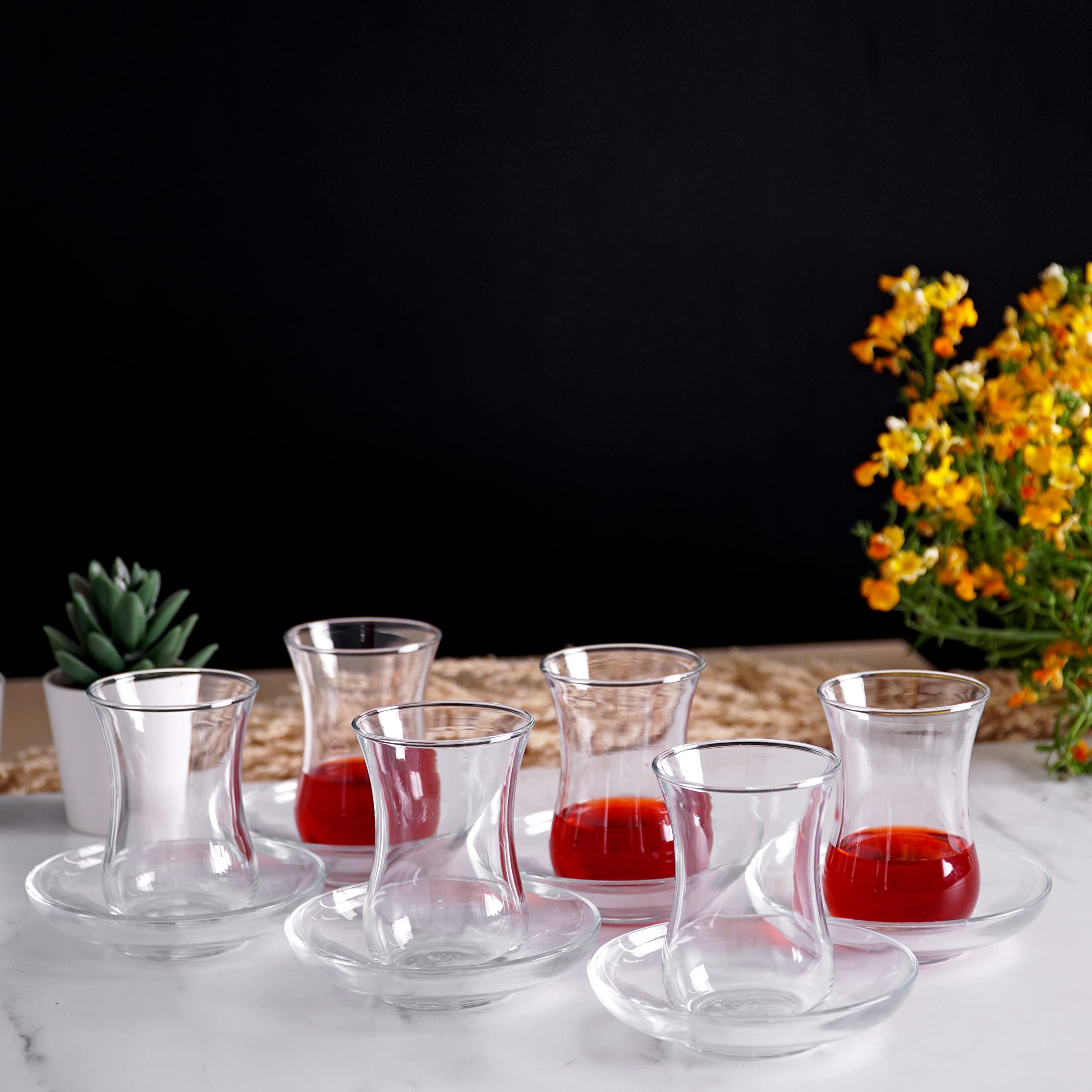 BullyBae Turkish Tea Glasses and Saucers Set (12 Pieces), Arabic Persian Tea Cups (4oz/120ml)