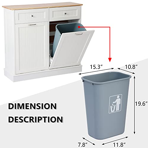 LOUVIXA Tilt Out Trash Can Cabinet Dog Proof with Double Wood Hidden Holder, Kitchen Free Standing Recycling Cabinet(White)