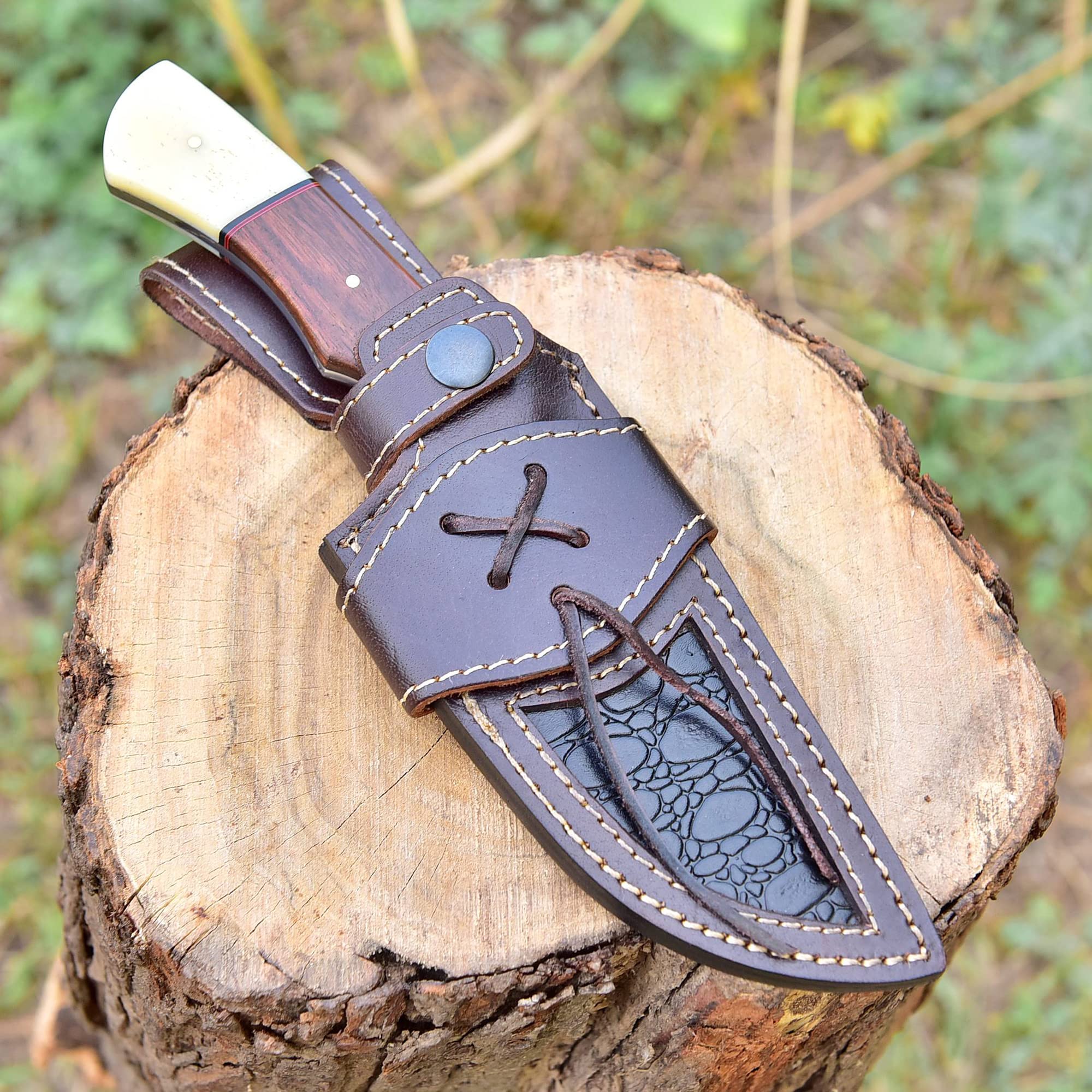 BG Knives Handmade Damascus Knife With Sheath Fixed Blade Hunting Knife 9.25 Inches B-187
