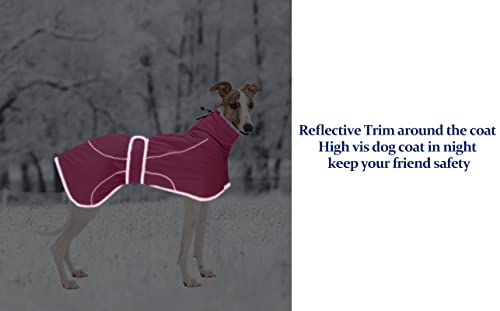 Greyhound Winter Coat, Whippet Coat with Padded Fleece Lining, Water Resistant Dog Jacket with Adjustable Bands and Reflective - Pink - XXLarge