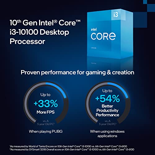 Intel Core i3-10100 Desktop Processor 4 Cores up to 4.3 GHz LGA1200 (Intel 400 Series Chipset) 65W, Model Number: BX8070110100