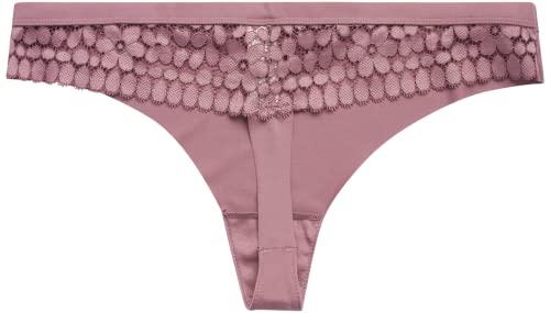 Jessica Simpson Women's Underwear - 3 Pack Microfiber Lace Thong Panties (S-XL), Size Small, Black/Grape Shake/Rose Smoke