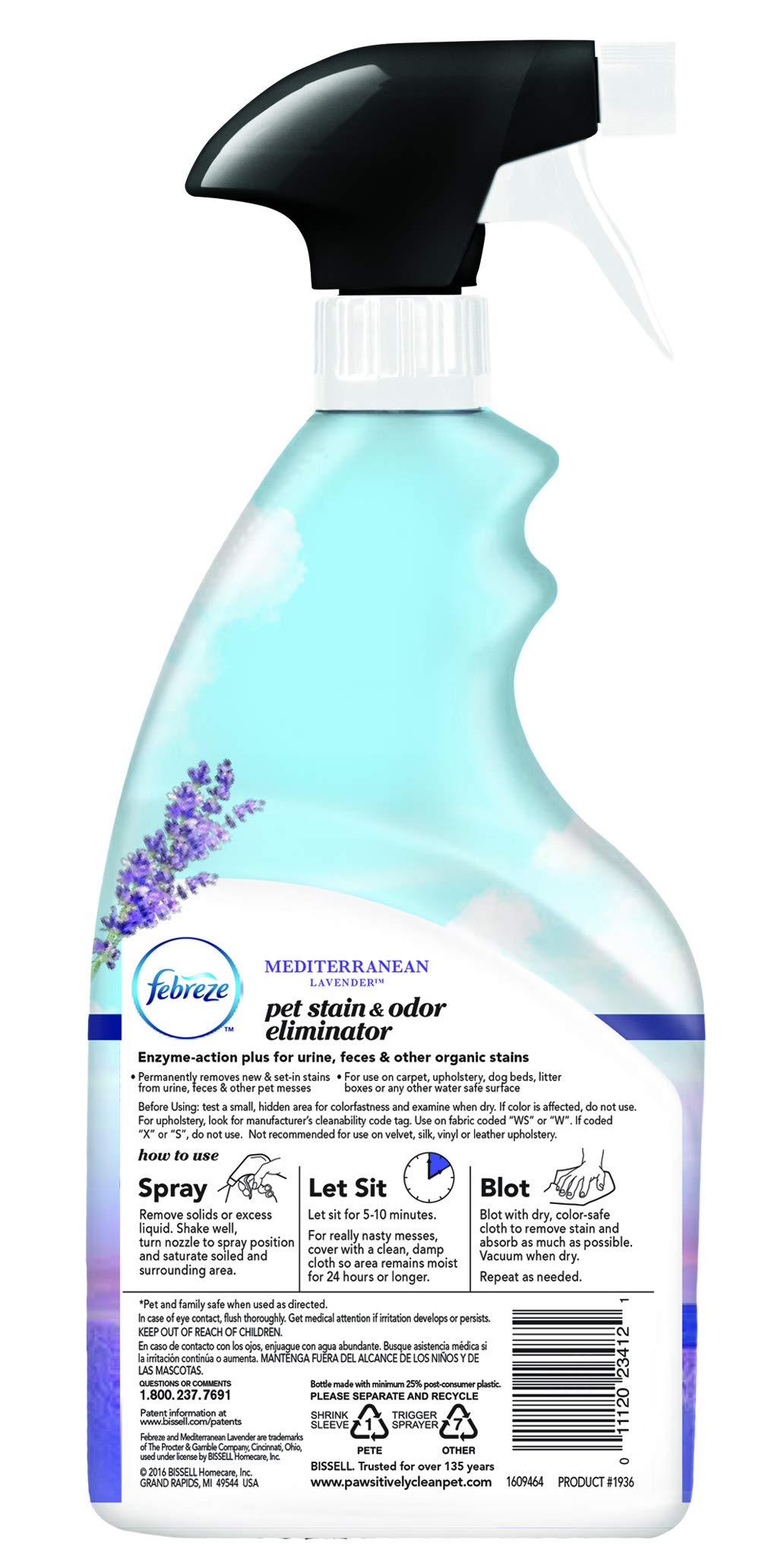 BISSELL pawsitively Clean Pet Stain & Odor Eliminator, Febreze Lavender, 32oz, 1936