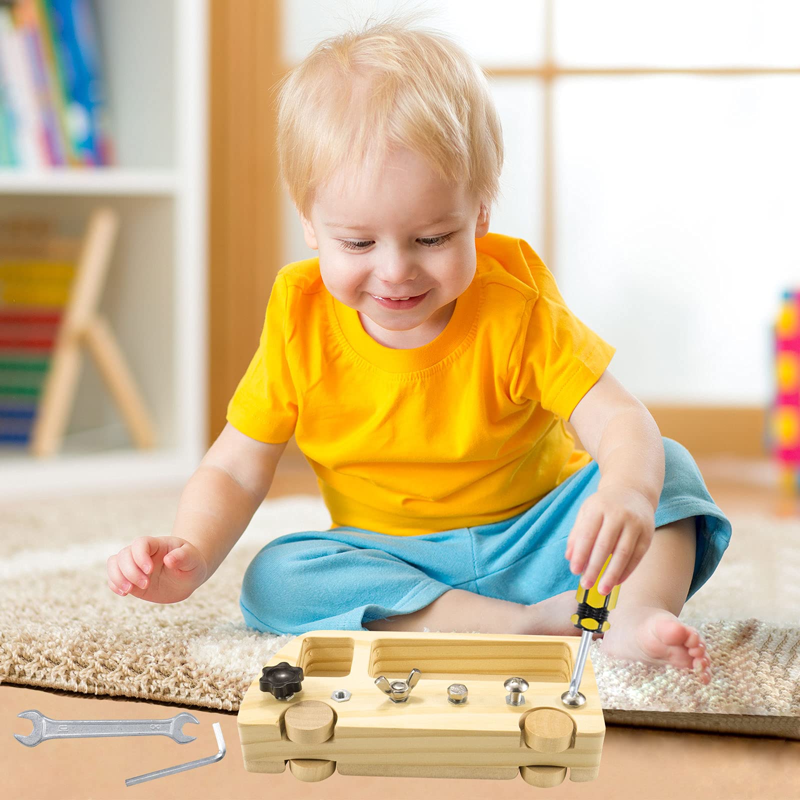Montessori Screwdriver Board Set Toddler Real Tools Wooden Montessori Toys with Bolt Toddler Fine Motor Skill Construction Building STEM Sensory Toy Preschool Classroom Learning for 3 4 5 Year Olds