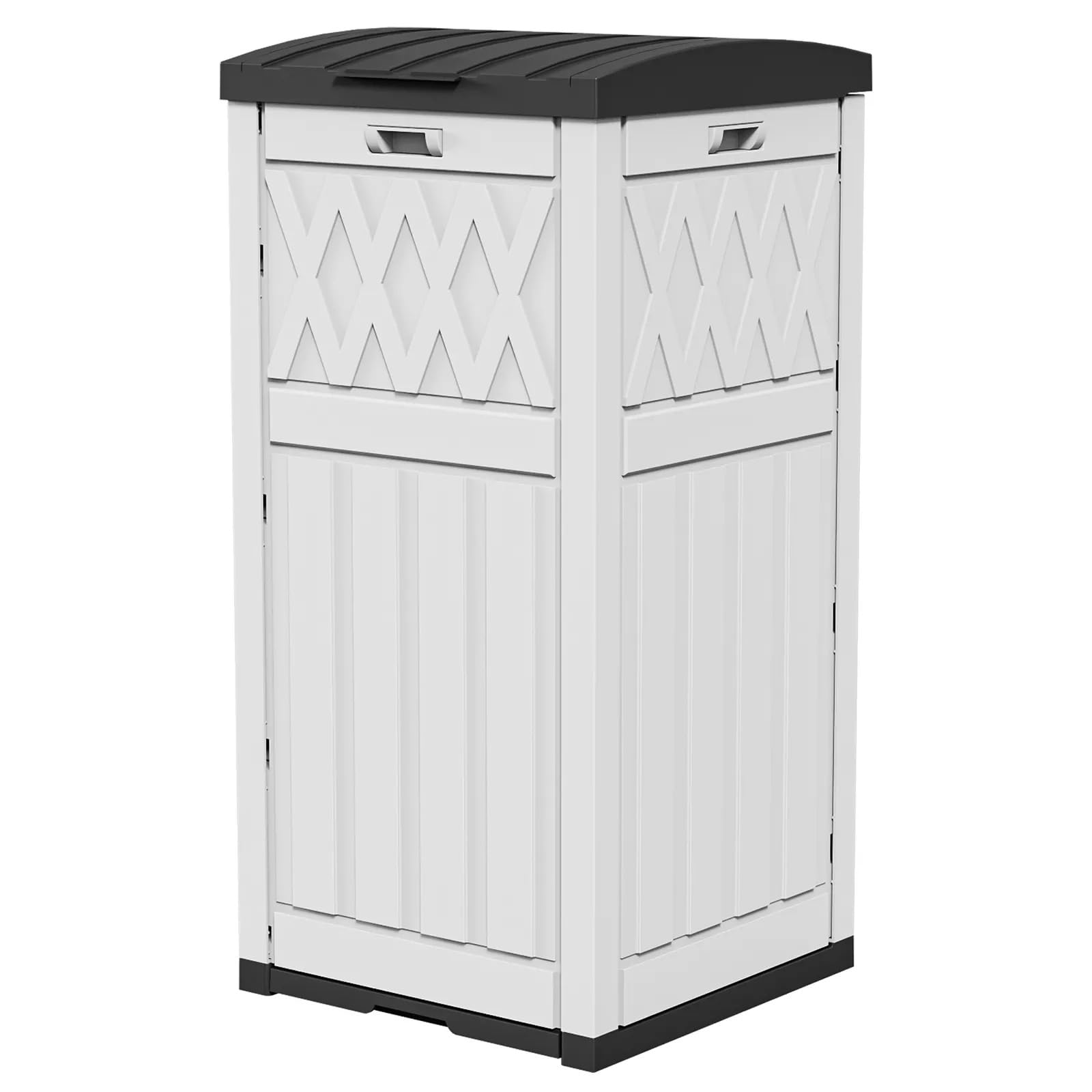 Denominate Outdoor Trash Can with Tiered Lid and Drip Tray Gray, 33 Gallon Size, Waterproof Garbage Bin for Patio or Yard Debris Management