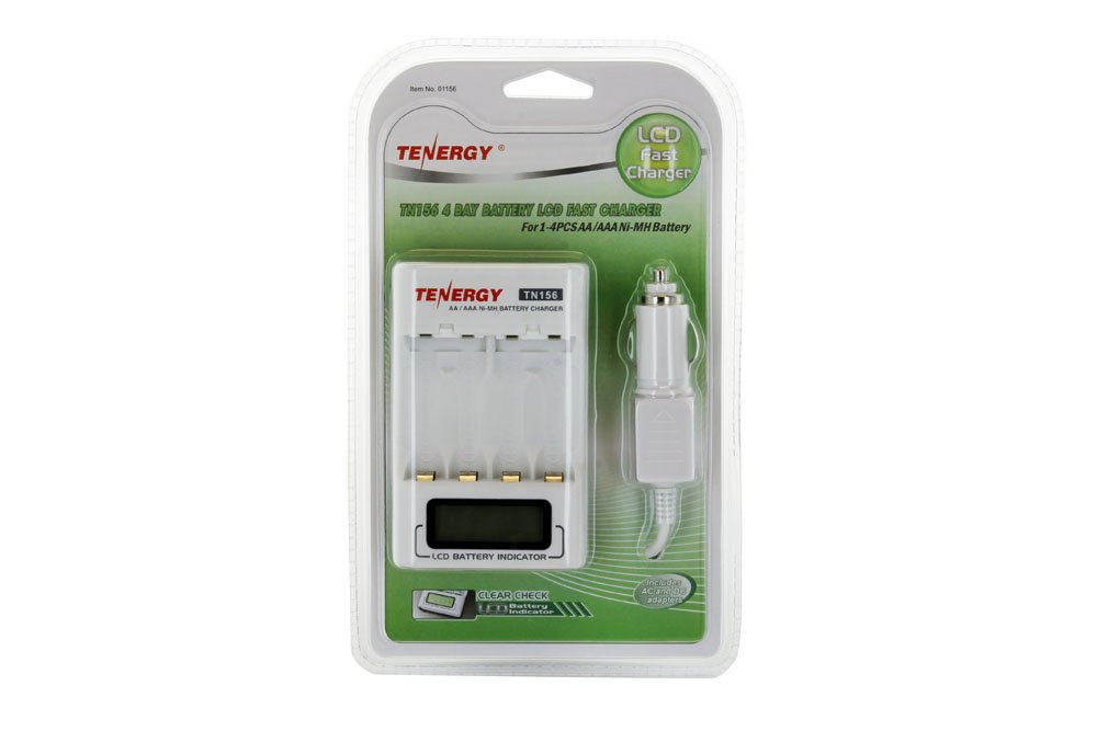 Tenergy TN156 4-Bay Compact AA/AAA NiMH NiCD LCD Battery Charger, Ideal Charger for AA and AAA Size Rechargeable Batteries for Everyday Electronics