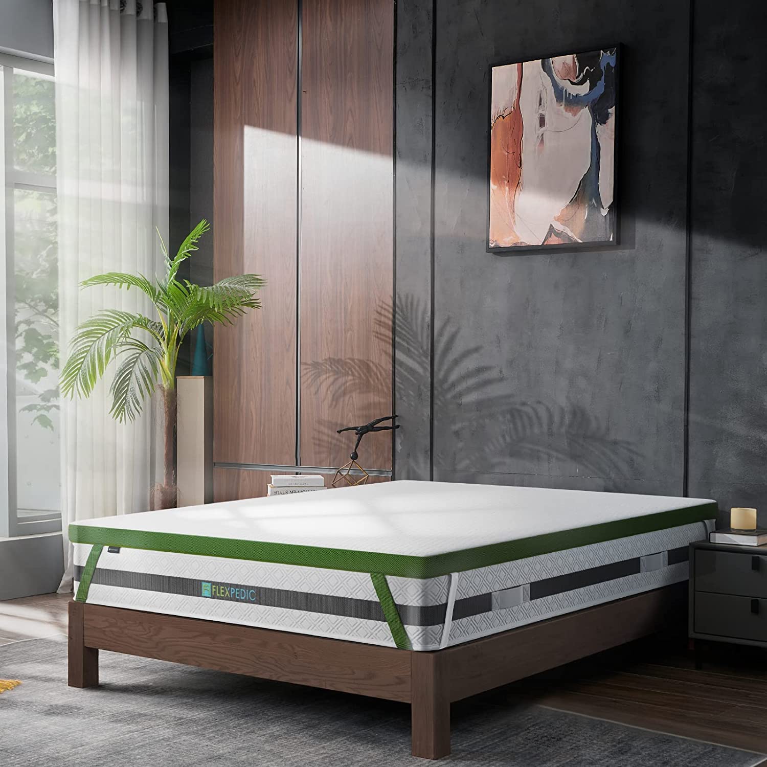 FLEXPEDIC Egg Crate Mattress Topper, White, Full, 20" Deep, Green Tea Infused, Breathable Mesh Cover, Non-Slip, CertiPUR-US Certified, 48-72 Hour Expansion Time