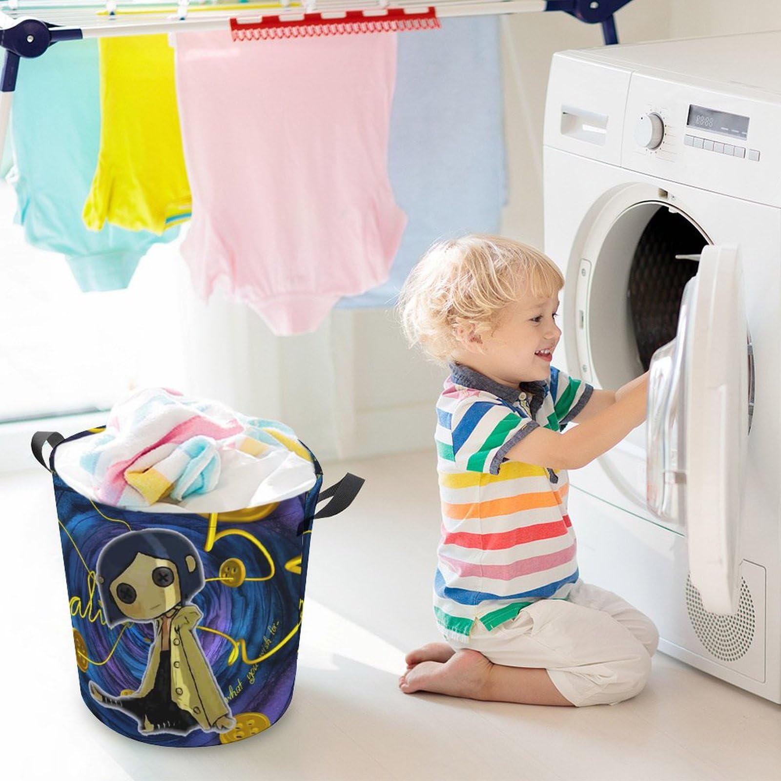 Co.ra.line Circular Hamper with Handle Storage Basket Circular Storage Bin Organizer Round Basket