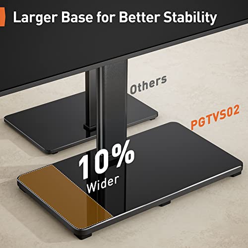 Perlegear Tabletop TV Stand, Universal TV Stand for 23β55 Inch LCD/LED/OLED TVs, Height-Adjustable with Tempered Glass Base & Cable Management, Holds up to 77 lbs, VESA 400x400mm, PGTVS02