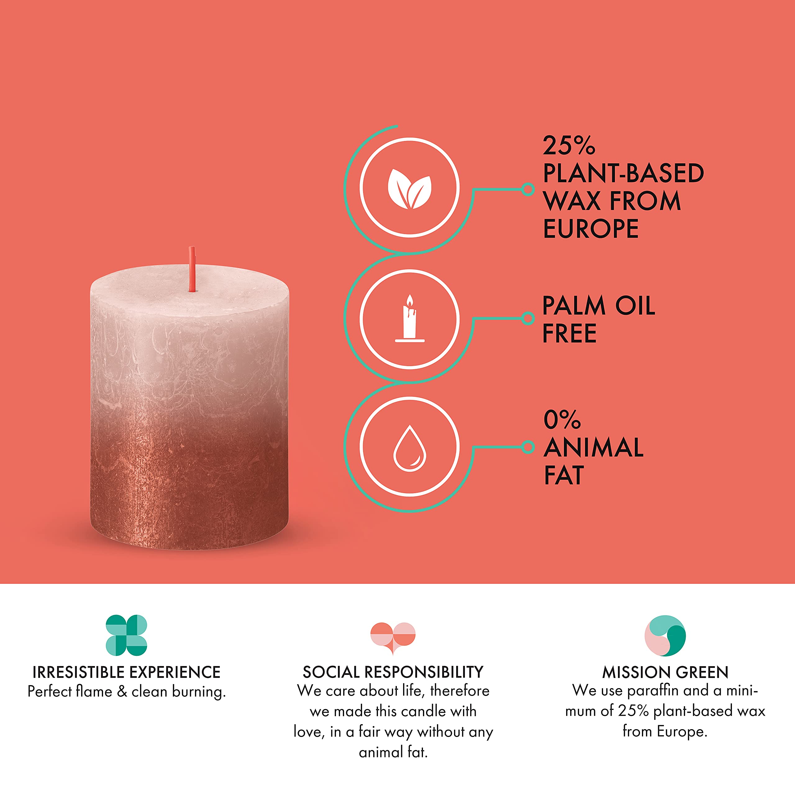 BOLSIUS 4 Pack Misty Pink/Amber Sunset Rustic Metallic Pillar Candles - 2.75 X 3.25 Inches - Fine European Quality - includes Natural Plant-Based Wax - Unscented Dripless Smokeless 35 Hour Candles
