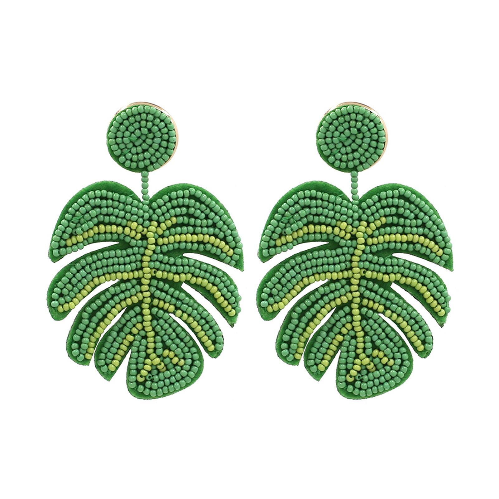 Bohemia Palm Leaf Earrings Handmade Seed Beads Dangle Earring Metal Gold Color Hollow Plant Leaves Drop Earrings for Women Boho Vaction Jewelry-palm