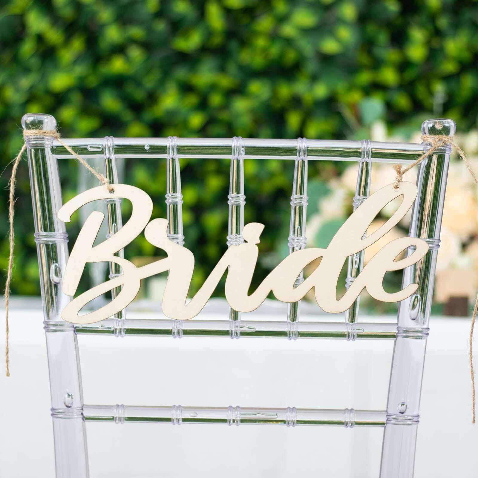Efavormart Set of 2 | Natural Wood Bride and Groom Chair Signs, Wedding Photo Booth Props, Calligraphy Wall Hanging Decor - 12"X5"