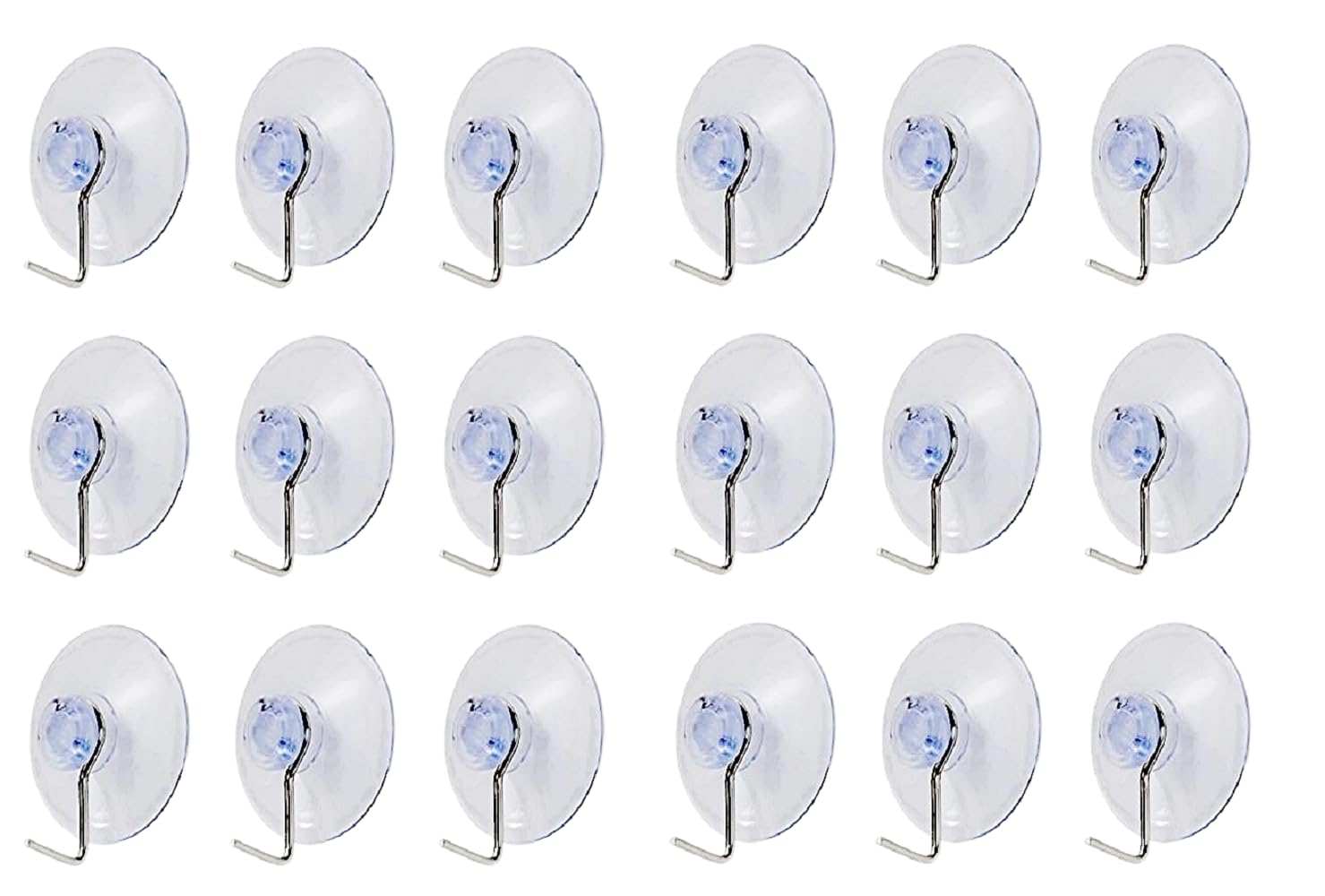 Dependable Industries inc. Essentials 18-Pack BPA-Free Suction Cups with Metal Hooks, 1.75" Diameter Clear - Office & Decor Use, Utility Home Hanging Organizer Use on Smooth Surface