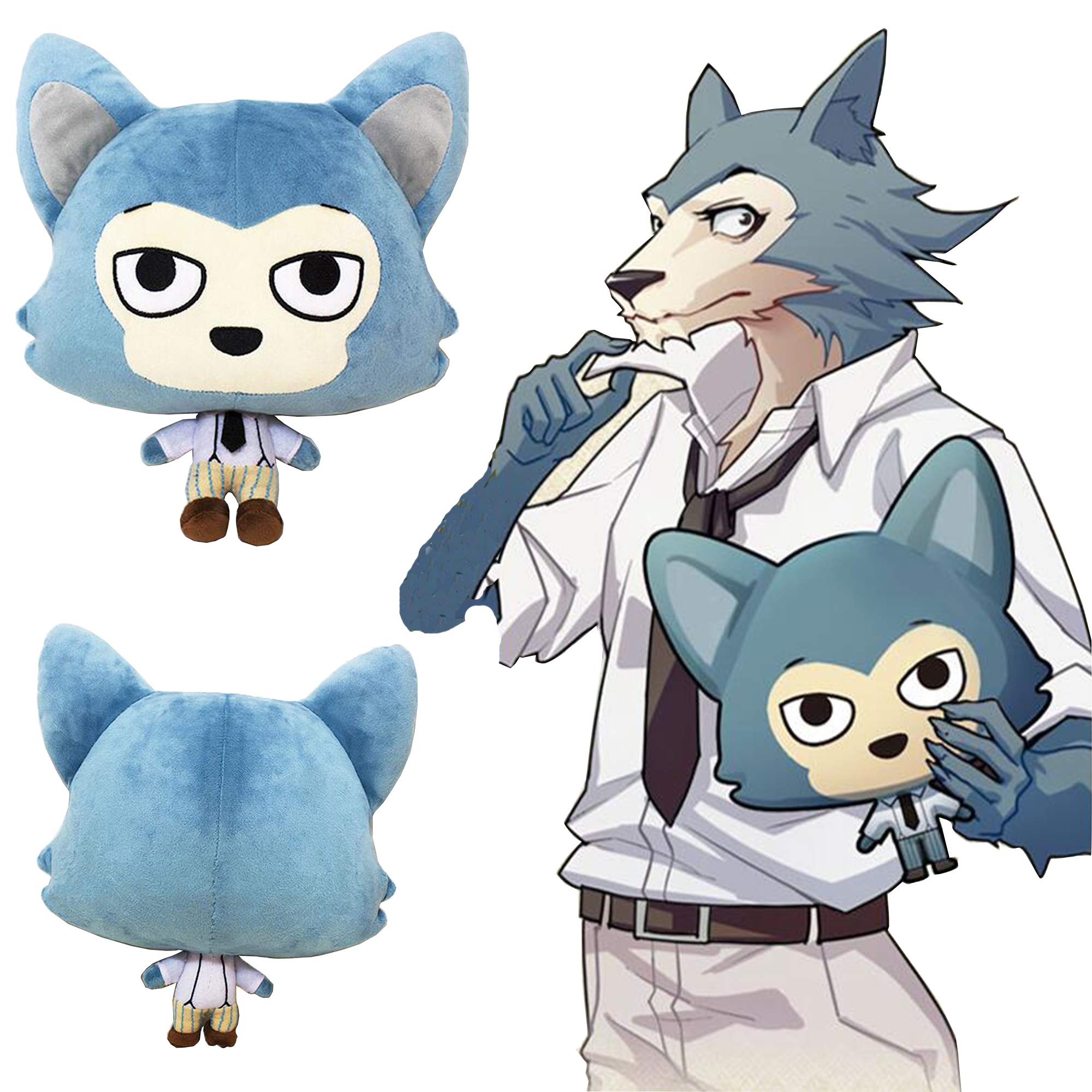 Lopbraa Wolf Plush Blue Wolf Stuffed Plushie Anime Figure Toy Home Table Decor Gift for Kids 12“