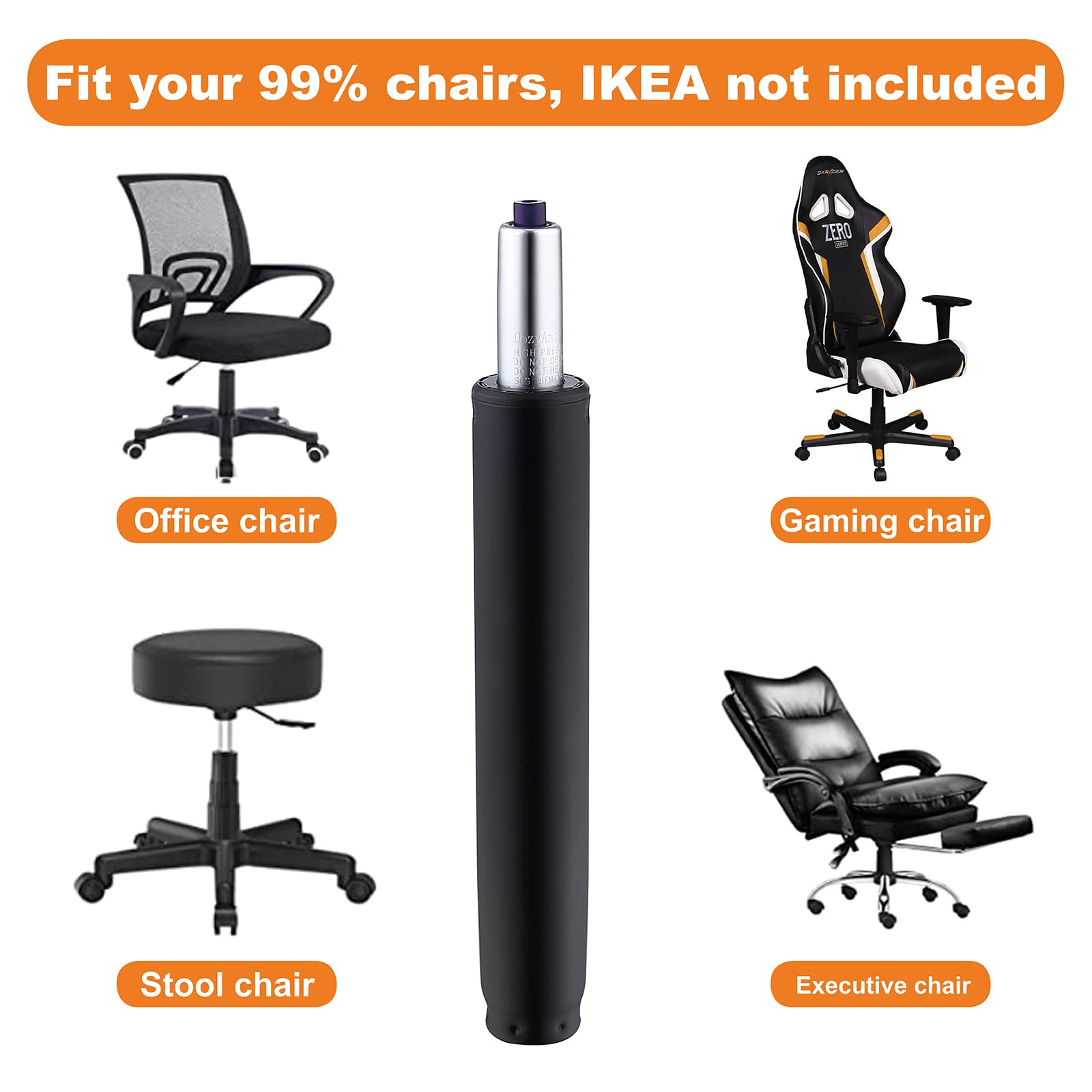 Office Chair Cylinder Replacement,Heavy Duty 1000lbs,Easy to Install,no Sink,Smooth & Silent,4.8inch Long Stroke Adjust,Premium Matte Finish,Chair Piston Safety for Gaming Chair,Swivel Desk,Desk Chair