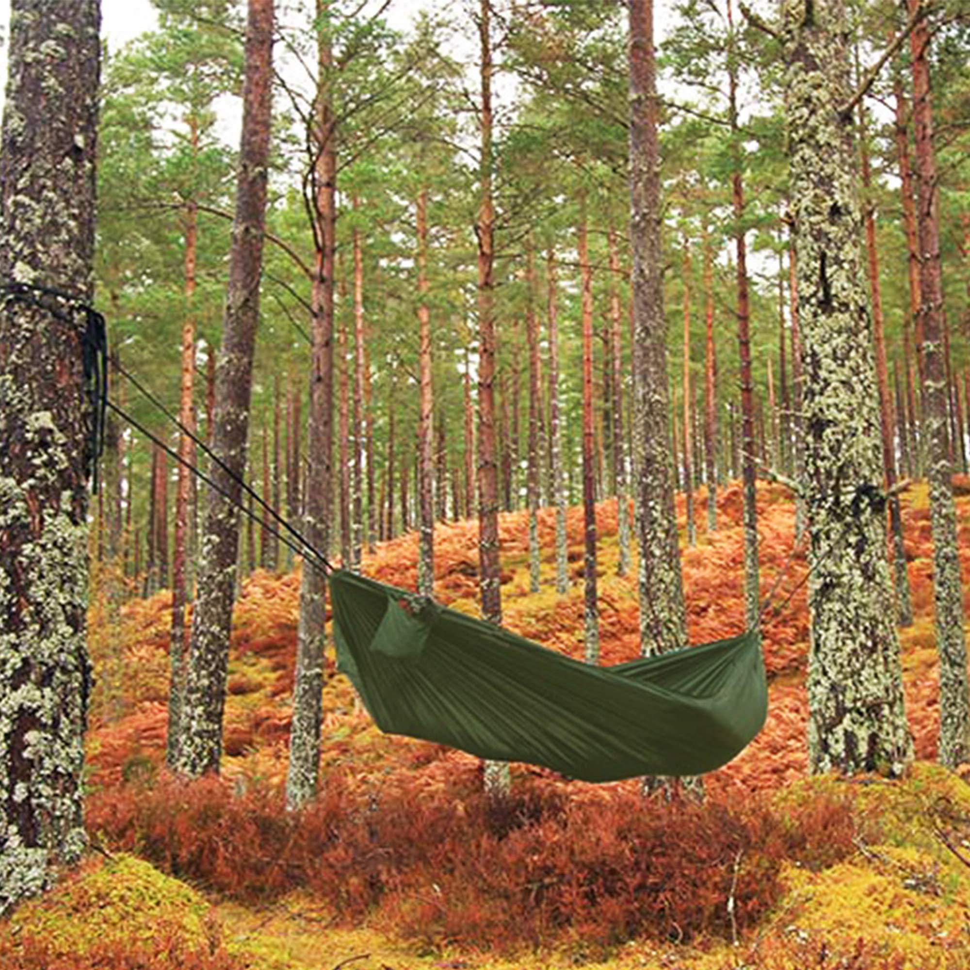BGK Camping Hammock - Lightweight Portable Nylon Parachute for Outdoors - Indoors, Easy to Pack for Travel - Strong Hammock - Perfect for Hammock Camping - 2 Pcs Ropes and 2 Pcs Carabiners (Khaki)