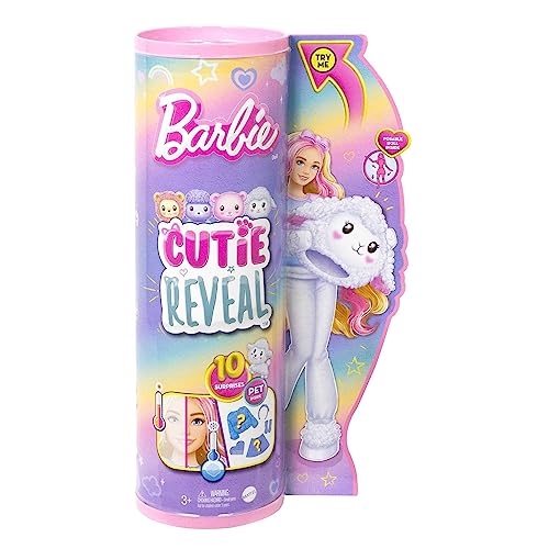 Barbie Cutie Reveal Doll with Blonde Hair & Lamb Costume, 10 Suprises Include Accessories & Mini Pet (Styles May Vary)