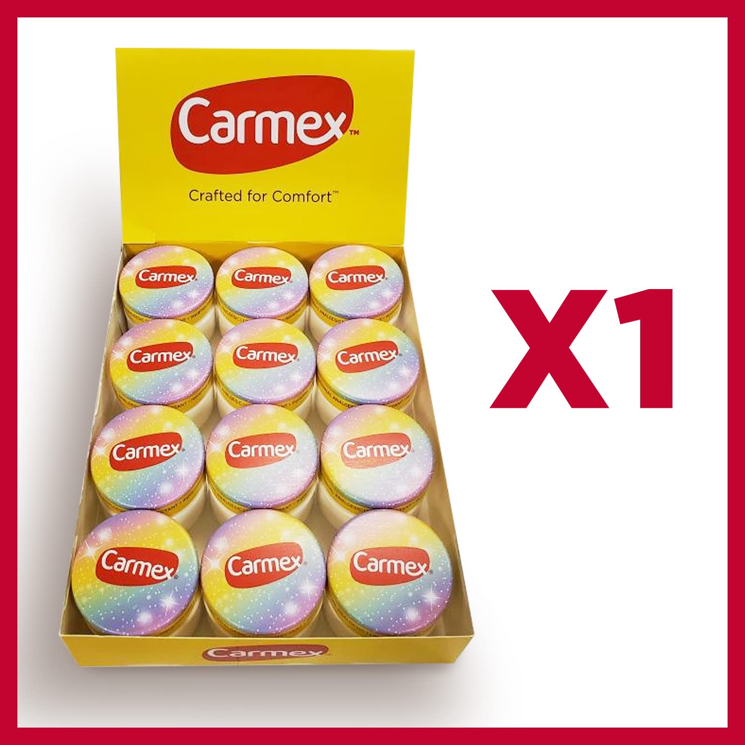 Carmex Medicated Limited Edition Rainbow Lip Balm Jars, Lip Protectant – 0.25 OZ each, 1 pack of 12