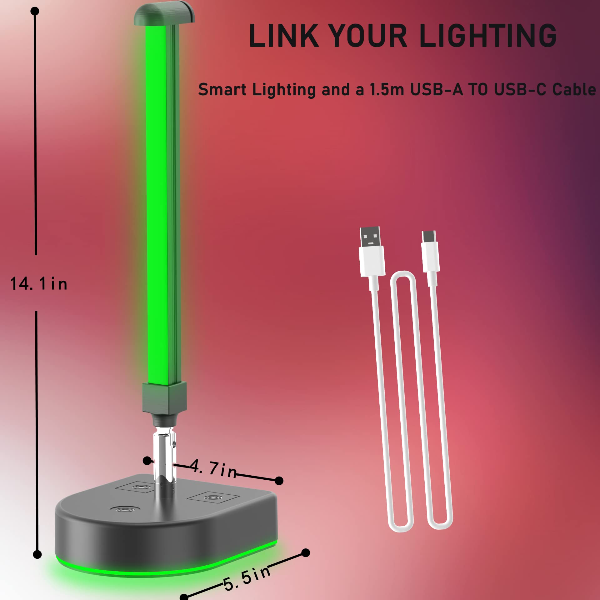 BGMUTCX Smart Lighting Tower with RGB Headphone Stand,Control Smart LED Light Bars, RGB Ambiance TV Backlights with Headset Stand, with USB Charging Port or USB Hub,PC, TV, Room,Decoration