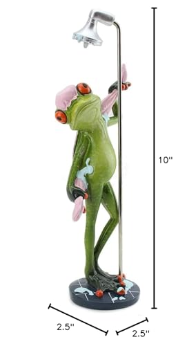 usamjtable Novelty Funny Frog Figurine Relaxing Statue for Home Decor Taking a Shower (G16616)