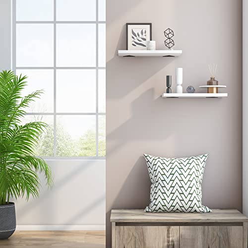 Povrgive Floating Shelves Set of 4, Modern Wall Mounted Display Ledge, Storage Rack for Living Room, Kitchen, Bathroom, Office, 15.7 inch (White)