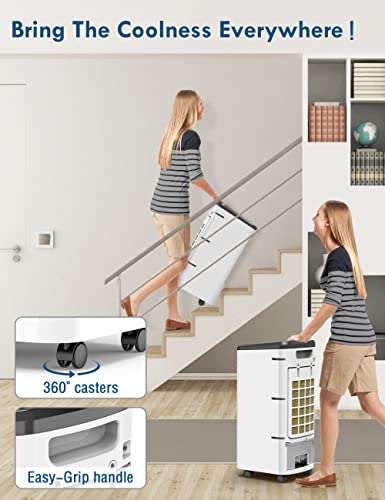 Evaporative Air Cooler, TEMEIKE 3-IN-1 Portable Air Conditioners for 1 Room, Windowless Swamp Cooler w/ 3 Modes & 3 Speeds, 70° Oscillation, Remote, Timer, Evaporative Cooler for Room Indoor Office