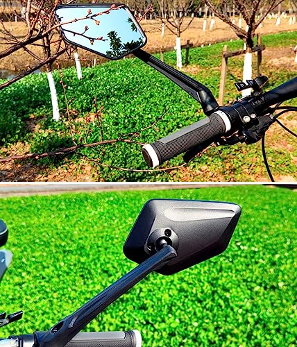 DRCKHROS Handlebar Bike Mirror E-bikes Mirrors Safe Clear Glass Mirrors, Anti-Shake 360° Rotatable High-Definition Shockproof Explosion-Proof Wide-angle Bicycle Rear View Mirror …