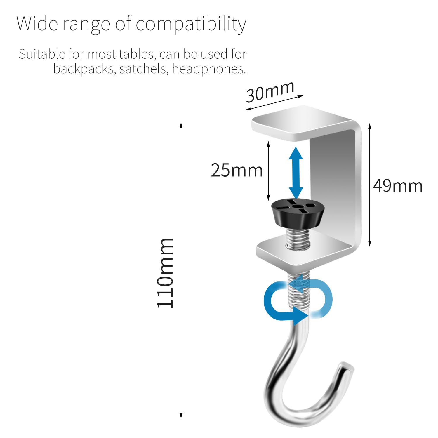 Desk Mount Bag Holder Hook Clamp,On Backpack Hanger Portable Desk Mount Headphones Holder for Reduce Desk Clutter Table Desk Table Hanging Storage.