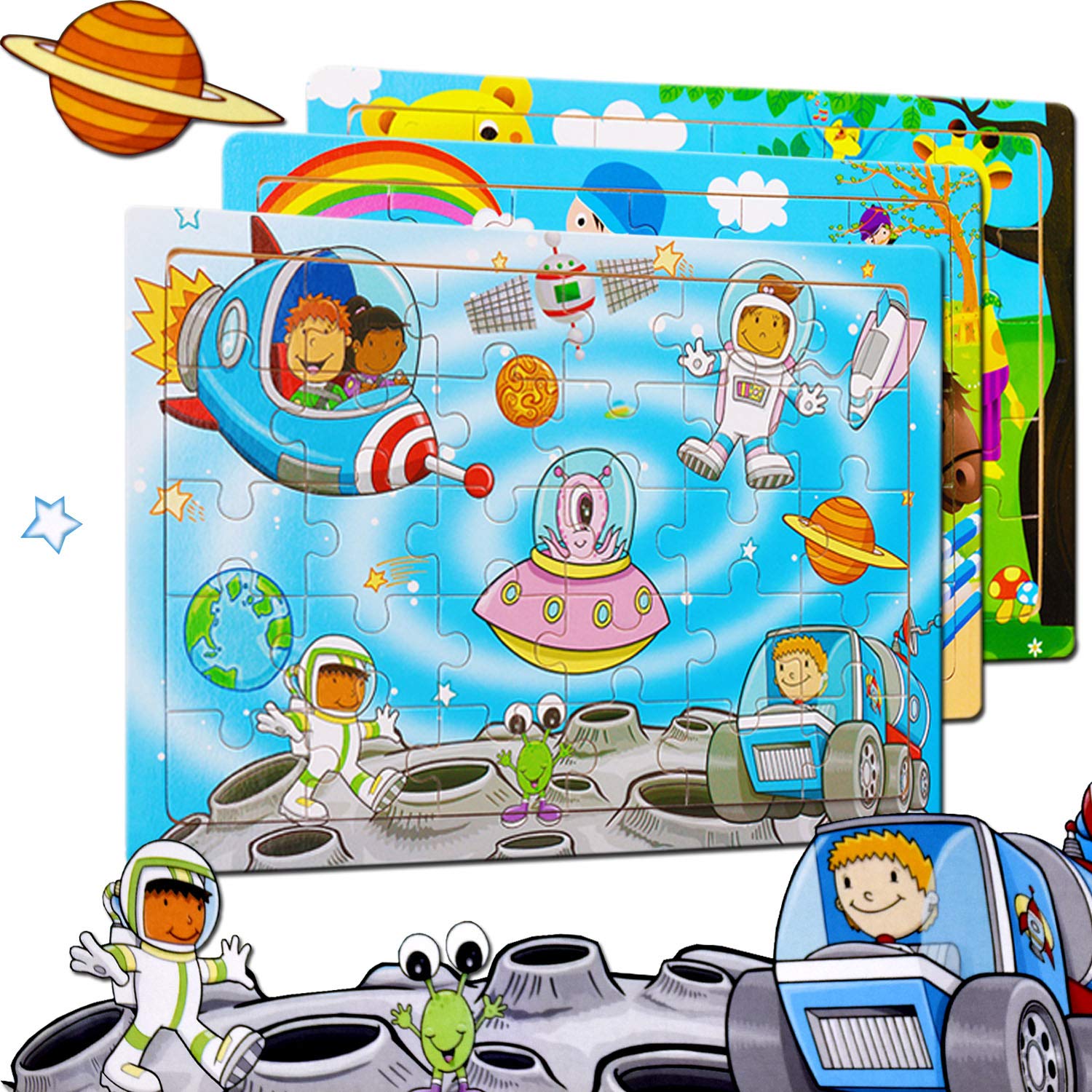 Puzzles for Kids Ages 3-5, 6 Pack Wooden Jigsaw Puzzles for Toddlers 30 Pieces Preschool Educational Learning Toys Set for Boys and Girls